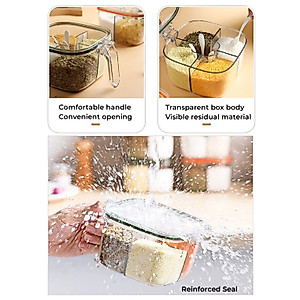 Clear Seasoning Box,4 Compartments Sealed Seasoning Box With Lid,Seasoning Box with Cover and Serving Spoons,Kitchen Condiment Jars,Plastic Seasoning Box Container Set to Storage Salt Pepper Powder