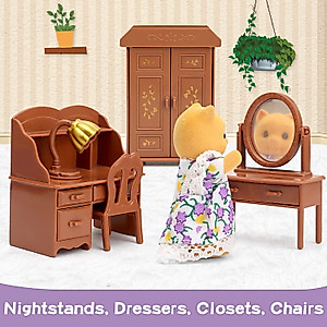 Dollhouse Furniture Set for Kids Toys Miniature Doll House Accessories Pretend Play Toys for Boys Girls & Toddlers Age 3+ with Bedroom