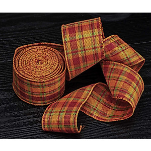 ATRBB Orange/Red/Green Buffalo Plaid Ribbon Wired Edge Gingham Ribbon for Thanksgiving Decoration and Bows Craft,10 Yards by 2.48 Inches (Style 6)