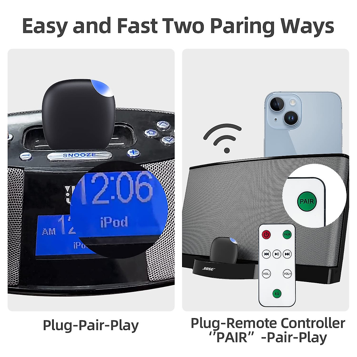 YOCOWOCO Aptx Bluetooth 5.0 Adapter Receiver for Bose Sounddock, 30 pin iPod iPhone and Other 30 pin Music Docking Station(Not for Cars and Motorcycles) (Black)