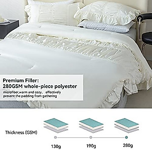 DeramHy home Ivory White Comforter Queen Set (90x90Inch),3 Pieces(1 Ruffle Comforter,2 Pillowcases),Lightweight Farmhouse Shabby Boho Bedding,Ultra Fluffy Washed Microfiber Bedding Comforter Set