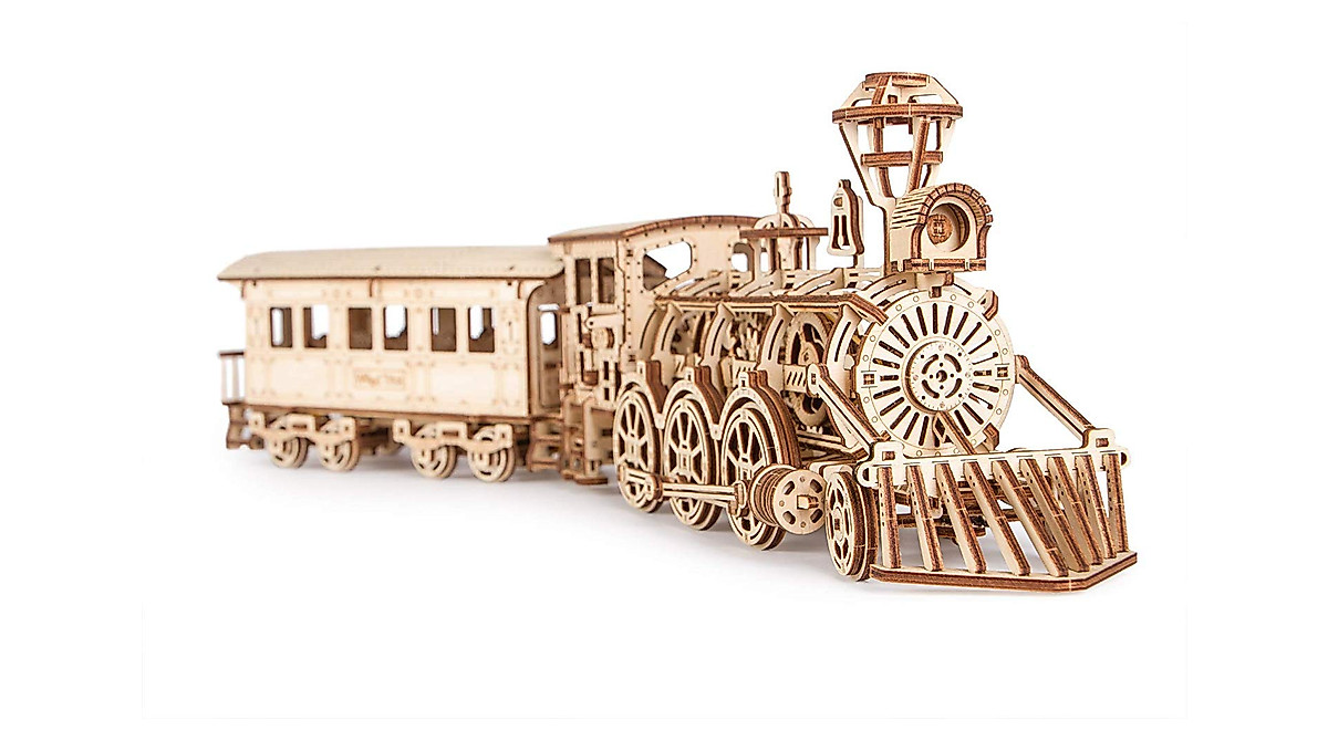 Wood Trick Wooden Toy Train Set - Build Your Mechanical Railway Model