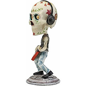 Ebros Gift Day of The Dead Skeleton Rock Band Guitar Player Guitarist with Headphones Bobblehead Statue 6.5" Tall Dias De Muertos Sugar Skull Bobble Head Musician Figurine