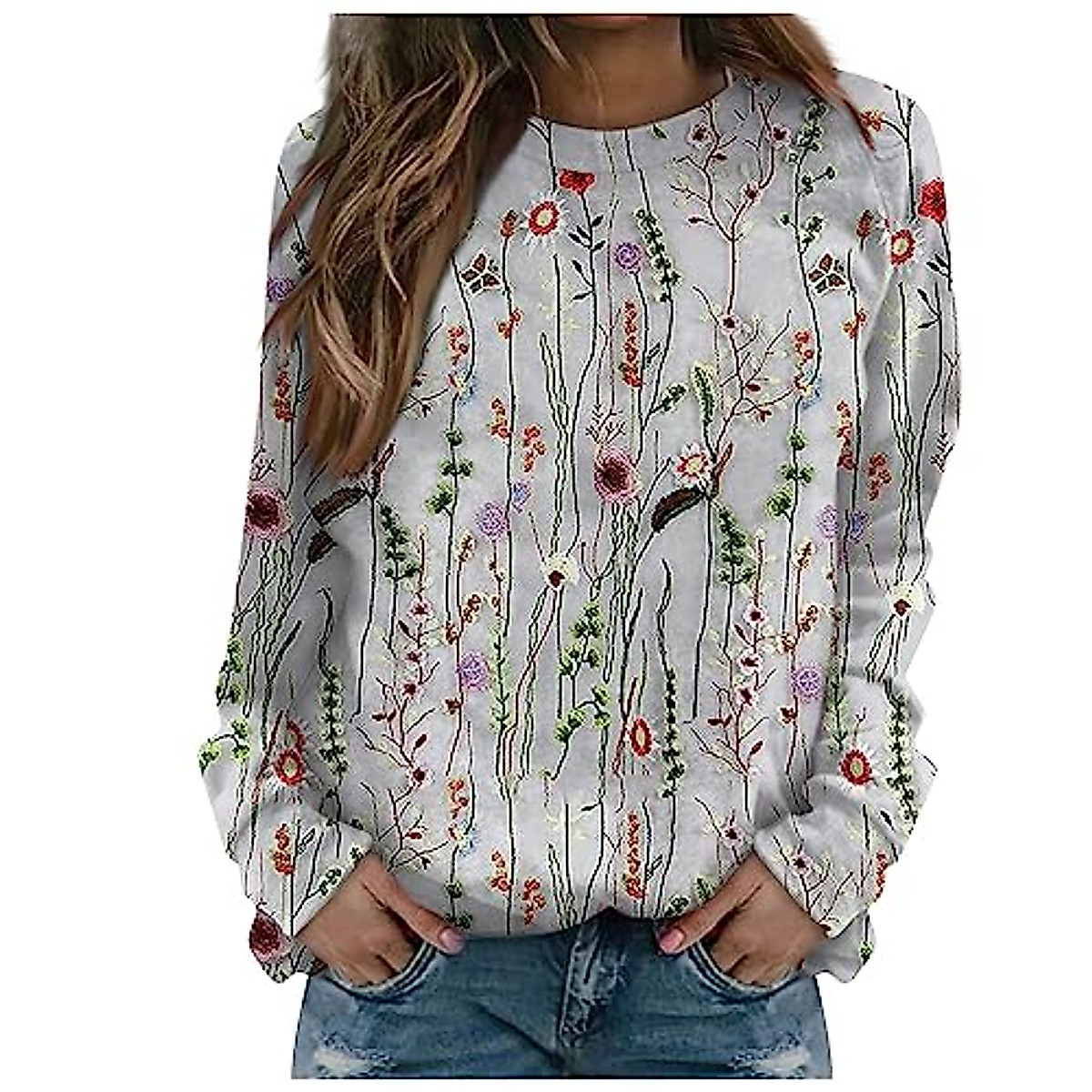 Generic Long Sleeve Shirt for Women Long Sleeve Tops for Women Pullover Sweaters for Women Long Sleeve Round Neck Long Sleeve Pullover Loose Blouses Casual Tops Lightweight Shirts Printed T Shirts