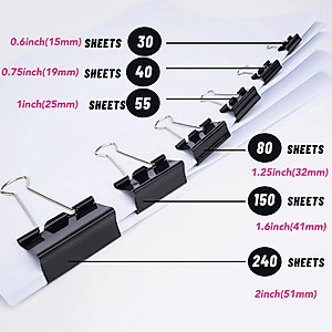 Medium Binder Clips and Paper Clips (48 Pcs) 1.25 Inch,Black Metal Medium Paper Clamps for Office, Home, School