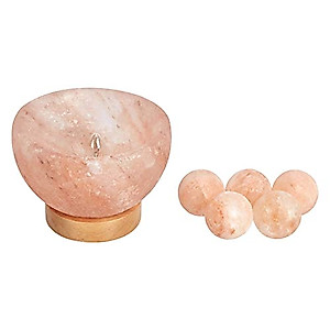 Amazon Basics Natural Himalayan Salt Lamp Bowl with Massage Balls, Wood Base with Dimmer Switch - Crystal Pink