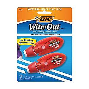 BIC Wite-Out Brand Mini Twist Correction Tape, White, 2-Count, Compact and Convenient Design for Easy Storage