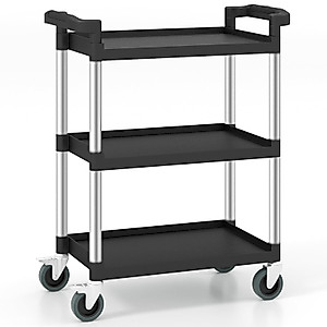 Toolsempire 3 Tier Rolling Utility Cart, Utility Cart with Lockable Wheels, Heavy Duty Tool Trolley Metal Utility Cart Service Cart for Kitchen, Office, Restaurant, Home