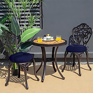downluxe Bistro Chair Cushions for Patio Furniture, Water-Resistant Round Outdoor Chair Cushions Set of 2 with Non-Slip Ties, 15" x 15", Navy