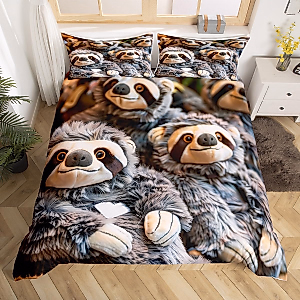 Feelyou Cute Sloth Bedding Set for Girls Boys Children Cartoon Animal Themed Comforter Cover Decorative Lazy Sloth Duvet Cover Funny Style Bedspread Cover Twin Size 2Pcs Bedclothes
