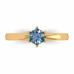 Clara Pucci 0.50 ct Round Cut Solitaire Stunning Blue Moissanite Bridal Designer Anniversary Engagement Ring in 14k yellow Gold SZ 11