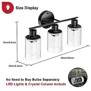 CEINOL Bathroom Vanity Light with LED Bulbs, Wall Sconce Light Fixture Indoor, Modern Bathroom Lamp Over Mirror Black 3 Lights
