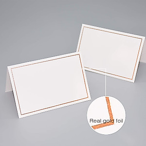AZAZA 50 Pcs Place Cards with Rose Gold Foil Border - Table Tent Cards Seating Place Cards for Weddings Banquets Dinner Parties 2.5" x 3.75" (Rose Gold - Border)