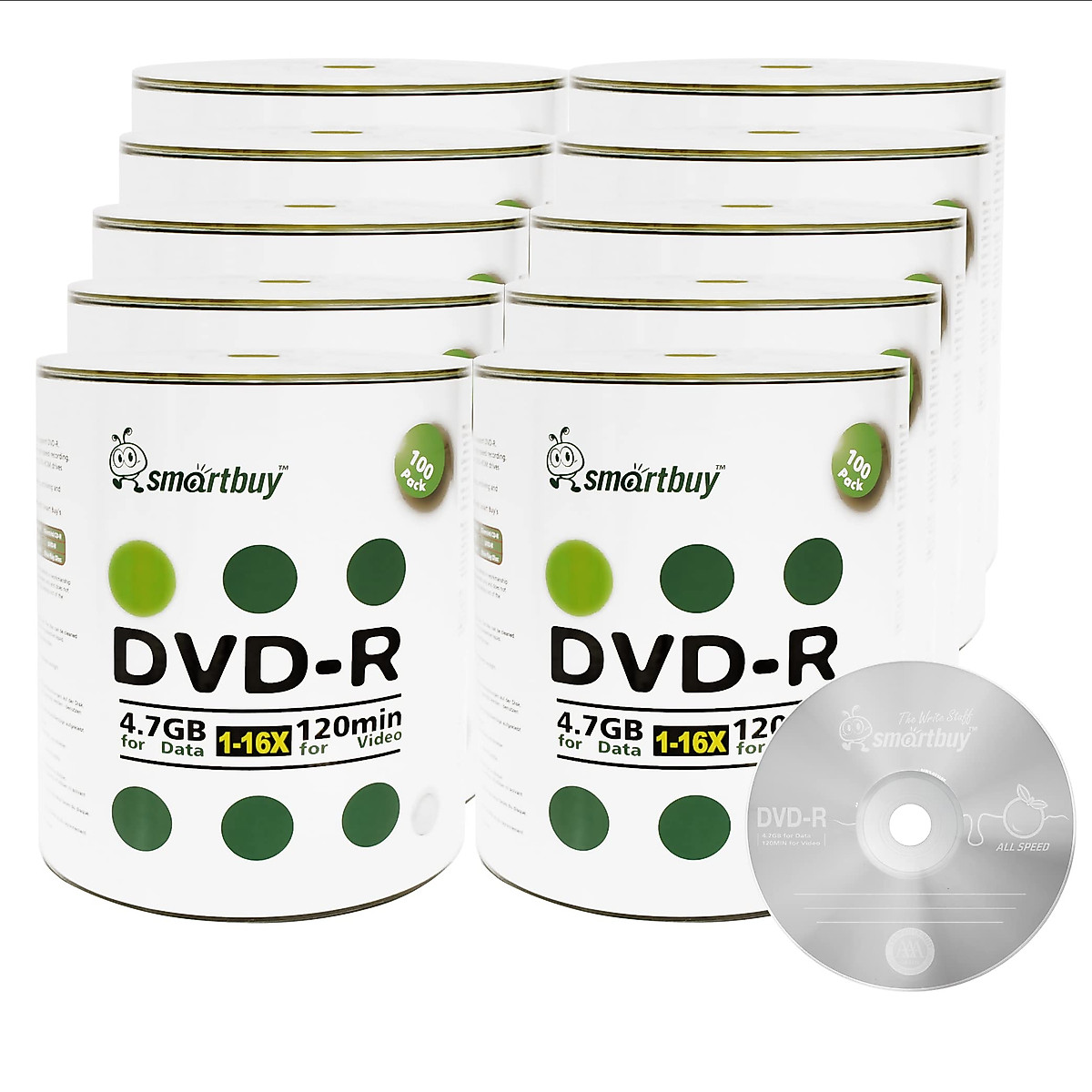 Smart Buy 1000 Pack DVD-R 4.7gb 16x Logo Blank Data Video Movie Recordable Disc, 1000 Disc 1000 Pk