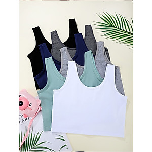 6 Pieces Girls Dance Tank Tops Racerback Crop Tank Tops Sleeveless Dance Top for Ballet Teens Gymnastics Dancewear (White, Gray, Navy, Green, Black, 9-10 Years)