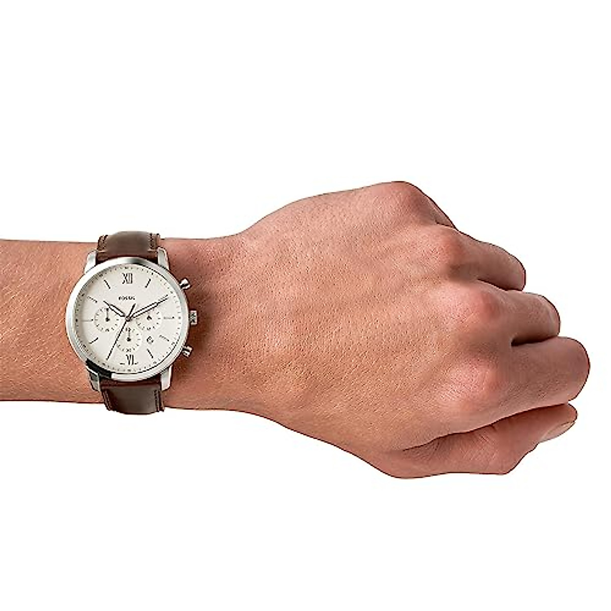 Fossil Men's Neutra Quartz Stainless Steel and Leather Chronograph Watch, Color: Silver, Brown (Model: FS5380)
