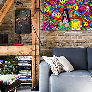 Hippie Sponge Flag, 3x5 Ft Funny Flags for Dorm Room Decor Guys, Sponge Bob Man Cave Flags for Indoor and Outdoor