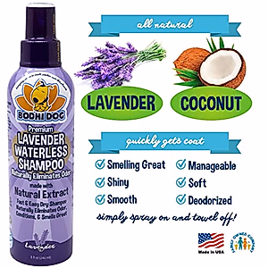 New Waterless Dog Shampoo | Natural Dry Shampoo for Dogs or Cats No Rinse Required | Made with Natural Extracts | Vet Approved Treatment - Made in USA (Lavender, 8 Fl Oz)
