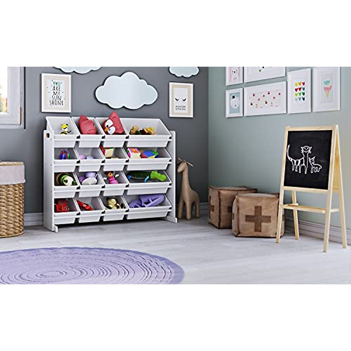Humble Crew Extra-Large Toy Organizer, 16 Storage Bins, White/White