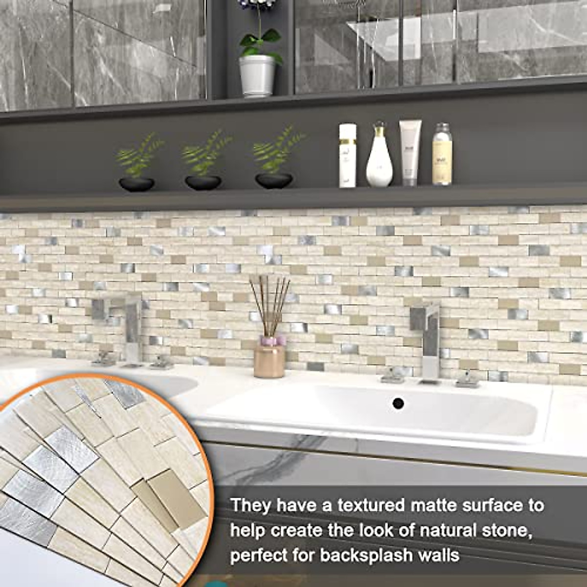 VAOVI Peel and Stick Tile Backsplash Kitchen,Stick on Backsplash Self Adhesive Wall Tiles Bathroom Shower Tiles Waterproof(10Tiles,Beige)