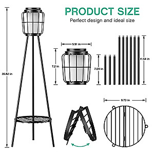 2 Pack Solar Lights Outdoor with Plant Stands, Solar Floor Lamp, Solar Powered Street Lights Metal Tripod Deck Lights for Garden Yard Pathway Driveway Porch