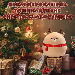 Huwena 14 Inch Christmas Reindeer Plush Throw Pillow Soft Cuddly Stuffed Pillow Large Christmas Hugging Cushion for Home Bedroom Office Sofa Decor Christmas Birthday Holiday Party Favor Gift