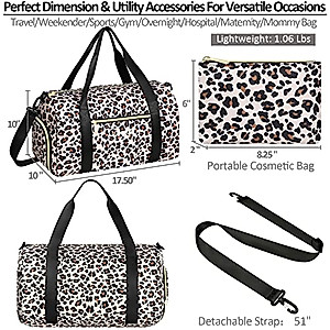 Gym Bag for Women with Shoe Compartment Waterproof, Sports Duffle Bag for Travel Duffel Weekender Carry on Beach Yoga Overnight Luggage Mommy Maternity Hospital Bag Leopard Print 17.5 Inch