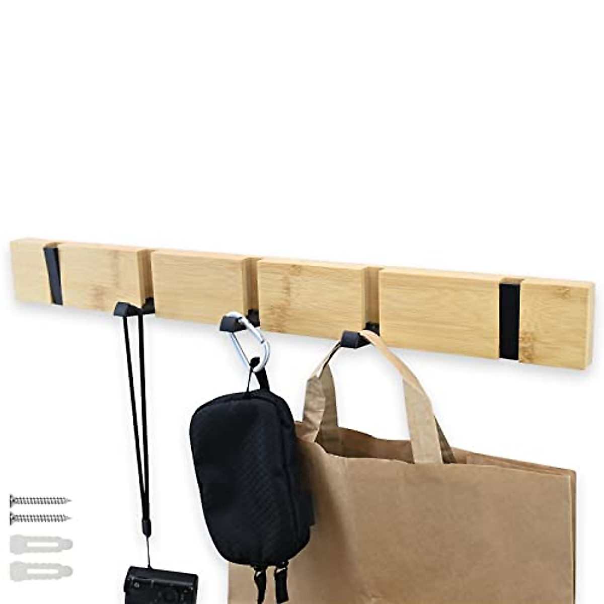 Potaosey Wood Wall Coat Rack, Wood Wall Mounted Coat Rack with 5 Hook,Folding Solid Bamboo Wood for Wall Hooks Rack for Bathroom,Bedroom,Entryway,Coat,Hat