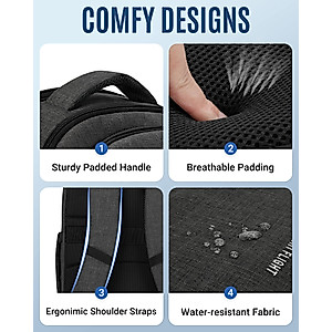 LIGHT FLIGHT Travel Backpack, Laptop Backpack for Men, School College Bookbag, 17.3 Inch Computer Backpack Business Back Pack, Work Bag with USB Charging Hole, 40L Large Casual Daypack, Black grey