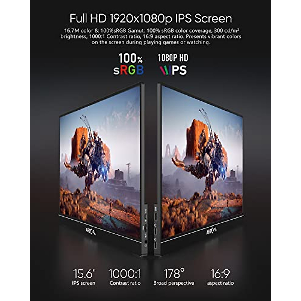 ARZOPA 15.6'' 144Hz Portable Gaming Monitor, 100% sRGB 1080P FHD Portable Monitor with HDR, Ultra Slim, Eye Care, External Second Screen for Laptop, PC, PS5, Mac, Xbox, Switch-G1 Game