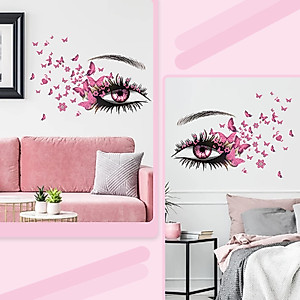Beautiful Eyelash Eyes Wall Stickers Flying Butterfly Wall Decals Beautiful Girl Heart Wall Decor Vinyl Wall Art Butterflies Wall Decor Stickers for Women Girls Bedroom Living Room Decoration