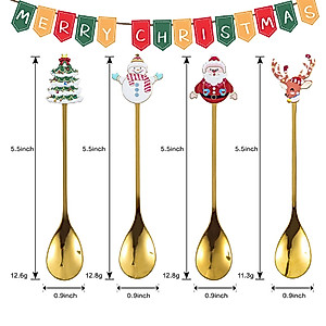 Acewen 4Pcs Christmas Coffee Spoons Santa Claus Christmas Tree Snowman Elk Stainless Steel Gold Spoons for Coffee Dessert Cake Tea Soup Dinner Tableware Practical Xmas Gift
