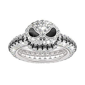 JEULIA "Pumpkin King Jack Skull Women Rings 925 Sterling Silver Skull Diamond Ring Bridal Set Wedding Engagement Anniversary Promise (7.0(U.S))