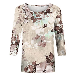 Tuianres Summer Tops for Women 2023 Trendy Crew Neck Retro T-Shirts Blouse 3/4 Sleeve Casual Cute Floral Print Tunic Shirts gift card balance on my account amazon