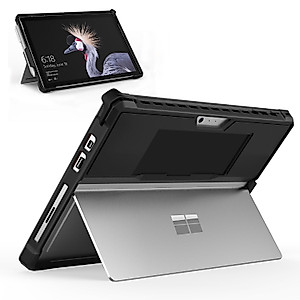 MoKo Case Fit Microsoft Surface Pro 7 / Pro 6 / Pro 5 / Pro 2017 / Pro 4 / Pro LTE, All-in-One Protective Rugged Cover Case with Pen Holder, Hand Strap, Compatible with Type Cover Keyboard, Black