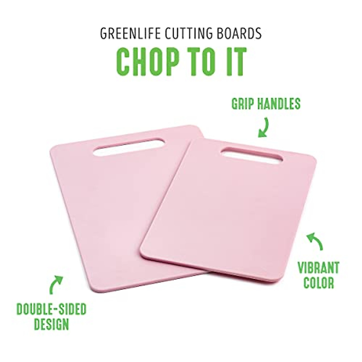 GreenLife 2 Piece Cutting Board Kitchen Set, Dishwasher Safe, Extra Durable, Soft Pink