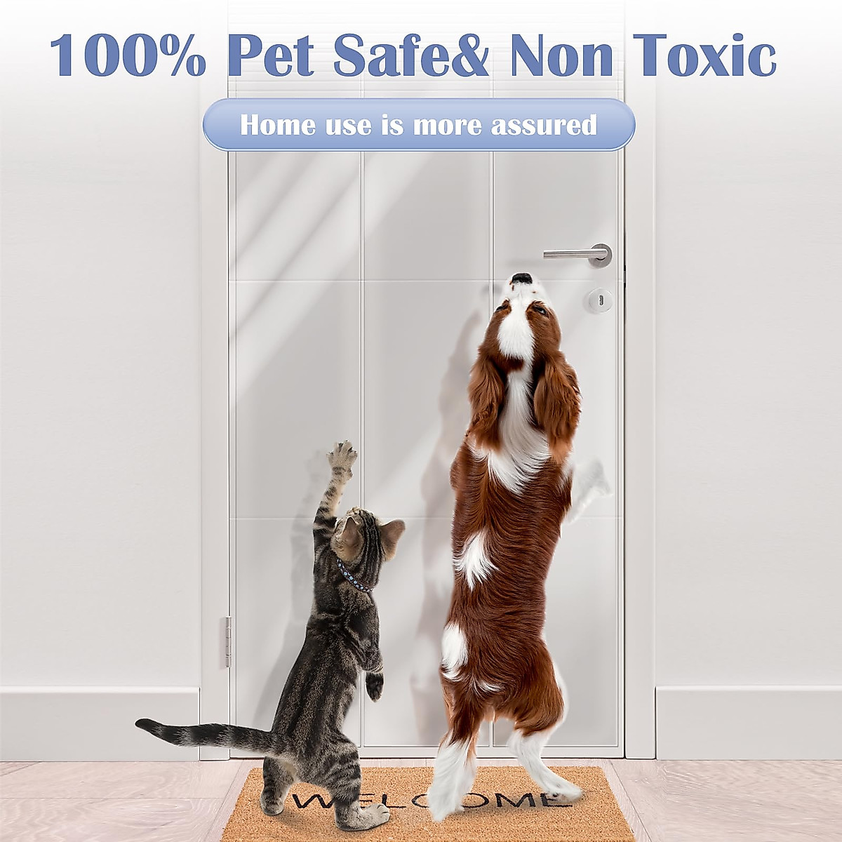 Delffyns Door Scratch Protector from Dog Scratching, 200'' x 8.3'' Anti Scratch Guard Deterrent Tape, Ultra Durable Pad for Cats Dogs, Door Frame Protector for Screen Door, Window, Wall, Chari Leg