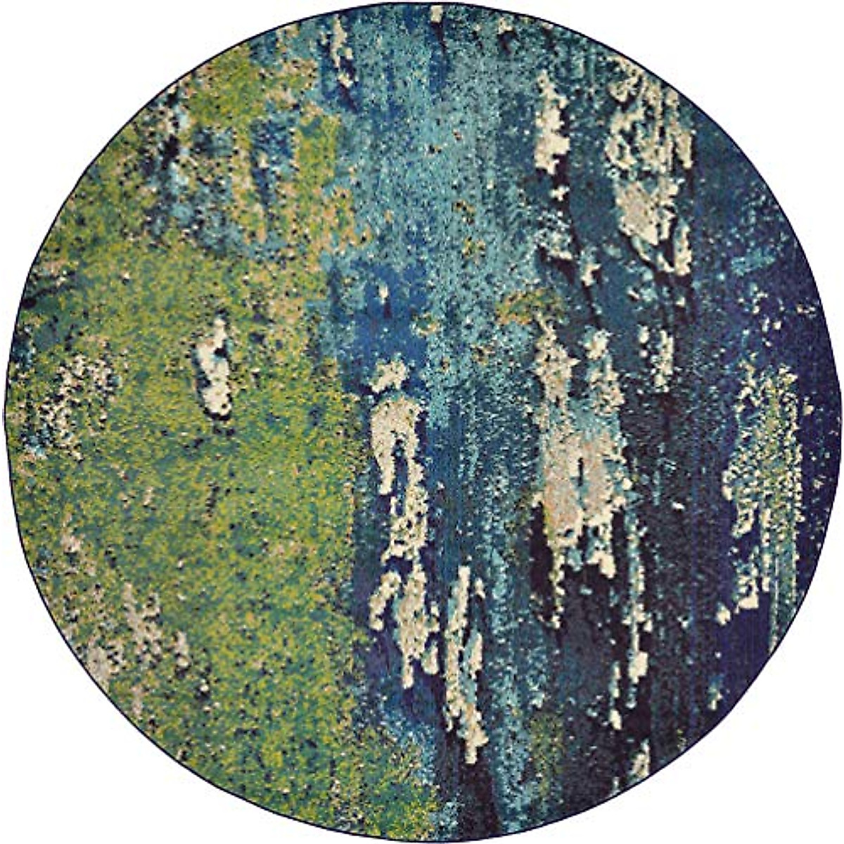 Unique Loom Estrella Collection Distressed, Landscape, Abstract, Modern, Earth Tones Area Rug (8' 0 x 8' 0 Round, Navy Blue/Green)