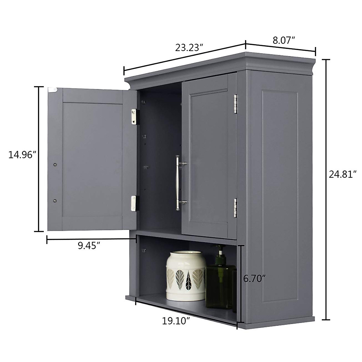 Flymatic [Product Double Door Wall Cabinet Grey] - Stylish Wall-Mounted Grey Finish Cabinet for Efficient Kitchen Storage and Organization Double Door Storage Cupboard with Versatile Hanging Design