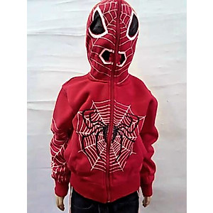Women Vintage Print Oversized Hoodie Sweatshirt Grunge Graphic Zip Front Jacket Coat Plus Size Y2k Hooded Clubwear(spider web red,L)