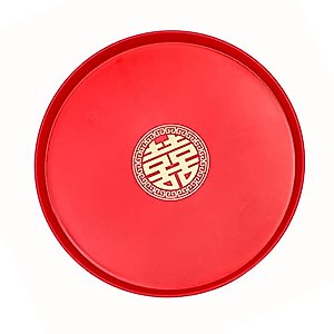 jojofuny Chinese Wedding Serving Tray Platter: Red Fruit Plate Round Tea Tray Large Plastic Snack Dishes for Chinese Traditional Wedding Decoration Supplies