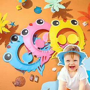 3 Pieces Cartoon Baby Shower Cap Adjustable Cute Goldfish Bathing Hat Infants Soft Protection Hat Safety Visor Cap Waterproof Shampoo Cap for Children Toddler Girls Boys Preserve Ears Eyes