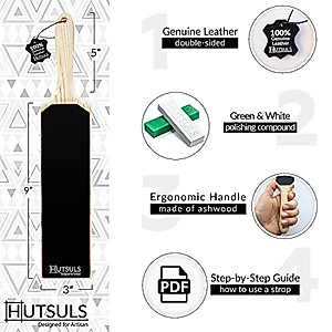 Hutsuls Leather Strop for Knife Sharpening - Get Razor-Sharp Edges with 3" x 9" Double Sided Paddle Strop Block, Easy to Use Knife Strop with Ergonomic Handle & Stropping Leather Knife Sharpener Guide