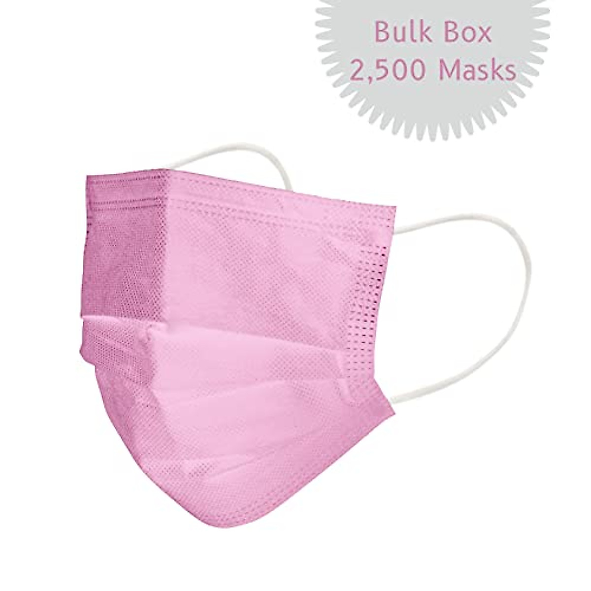 BH Supplies 2400 PCs Bulk Face Mask (48 Packs, 50pcs/Pack), Non Woven Thick 3-Layers Breathable Facial Masks with Adjustable Earloop, Mouth and Nose Cover -Pink