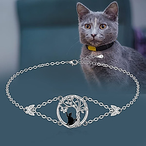 Black Cat Bracelet for Women Tree of Life Sterling Silver Cat Bracelets Black Cats Halloween Cats Lover Gifts