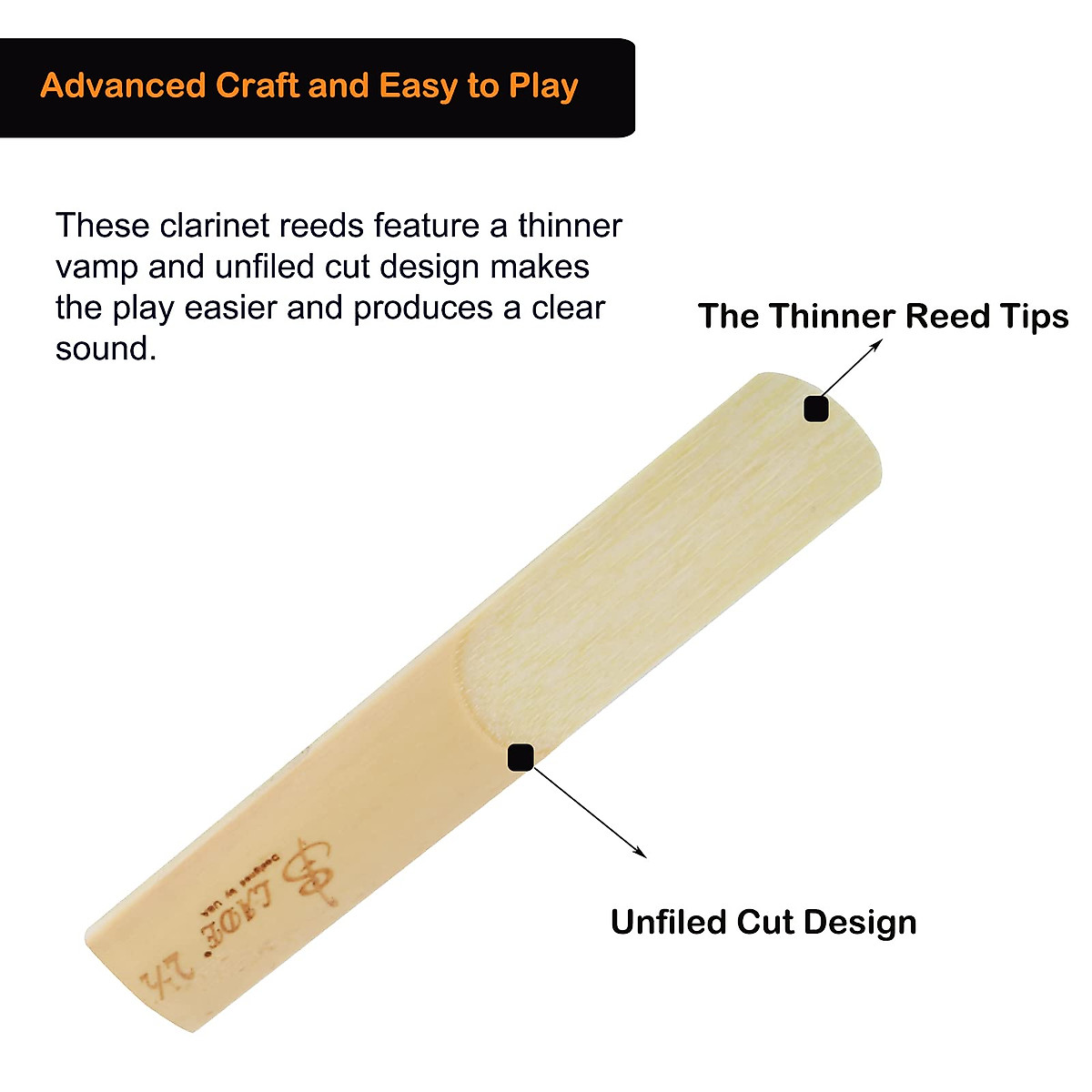 Clarinet Reed 2.5, Bb Clarinet Reeds Strength 2.5 with Plastic Case, 2.5 Clarinet Reeds, Pack of 10