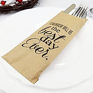 Tomorrow Will Be The Best Day Ever Rehearsal Dinner Silverware Bags - Utensil Holders For Wedding Rehearsal Dinner - Silverware Holder Bag - Pocket Sleeves - Flat 2.8" x 7.5" - Pack of 50