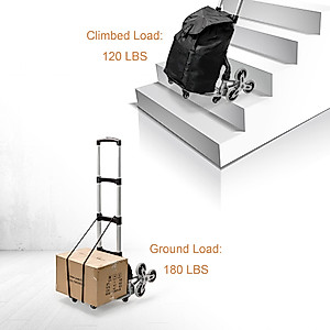 Stair Climber Dolly Cart, Folding Cart with 6 TPR Wheels, 180 LBS Capacity Heavy-Duty Aluminum Alloy Trolley Cart with 4 Extra Wheel, Foldable Furniture Dolly Shopping Cart for Package Delivery (Blue)