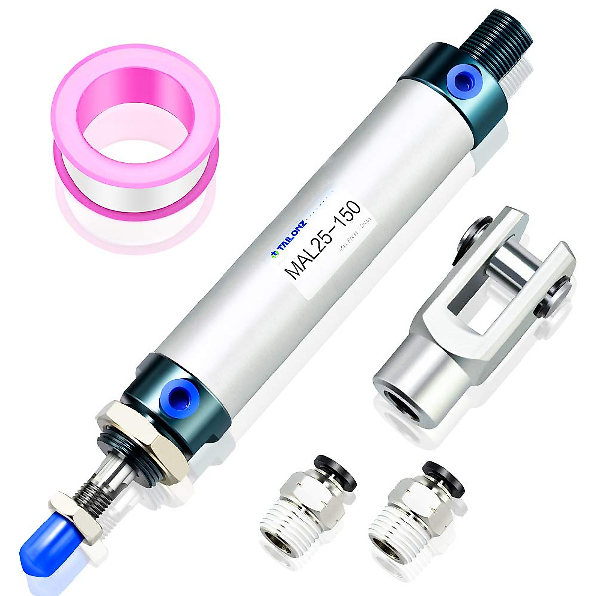 TAILONZ PNEUMATIC 25mm Bore 150mm Stroke Air Cylinder Double Action with Y Connector and 2Pcs 6mm Fitting MAL25x150