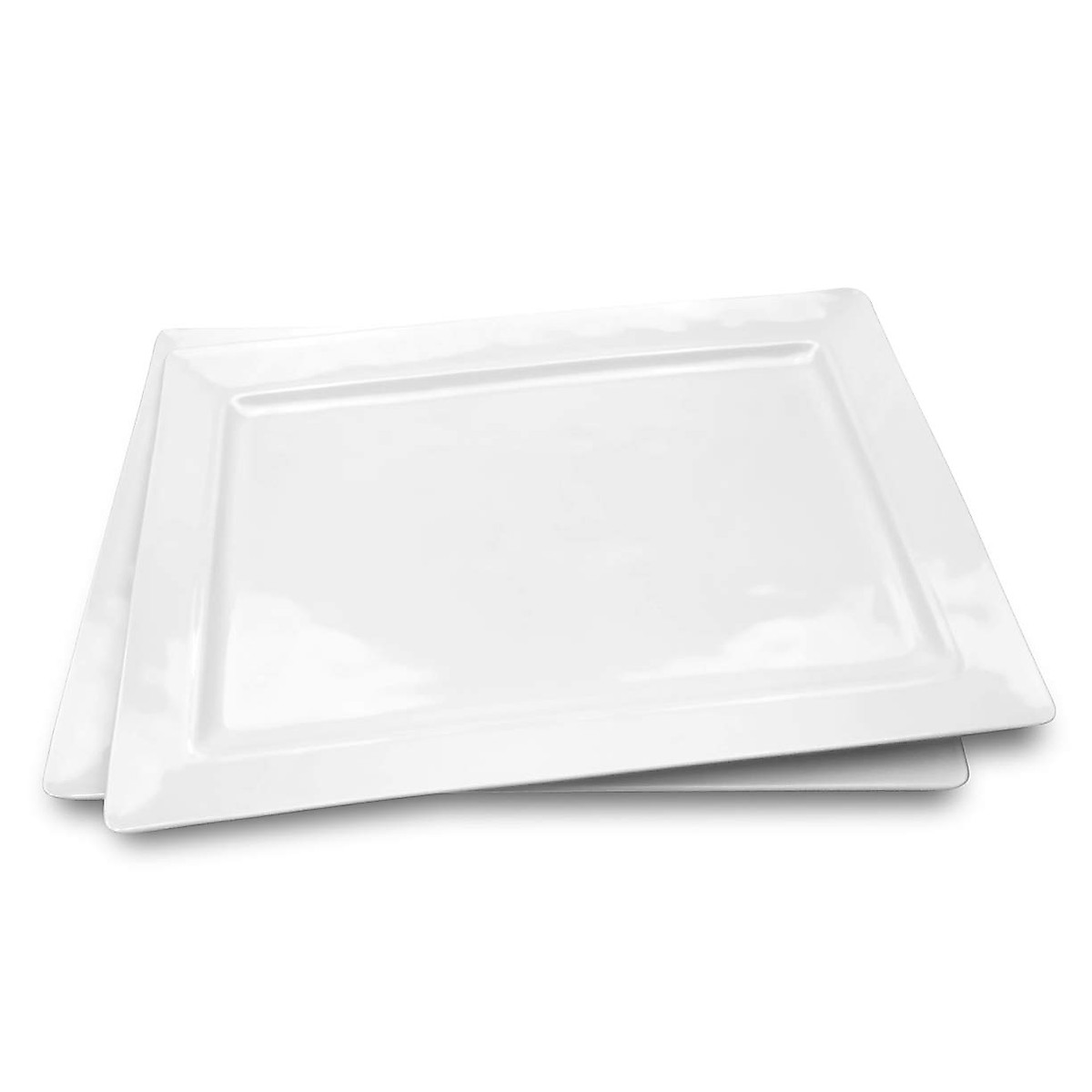 Melamine Serving Tray - 2 Piece 15.875" x 10.875" 100% Melamine Rectangular Platter,White Color | Shatter-Proof and Chip-Resistant Dishwasher Safe and BPA Free